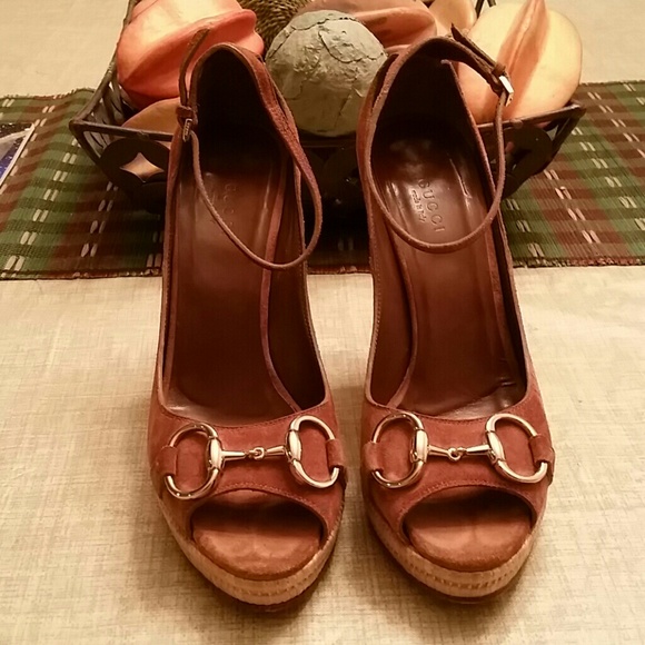 Gucci | Shoes | Gucci Brown Suede Wedge Sandals | Poshmark